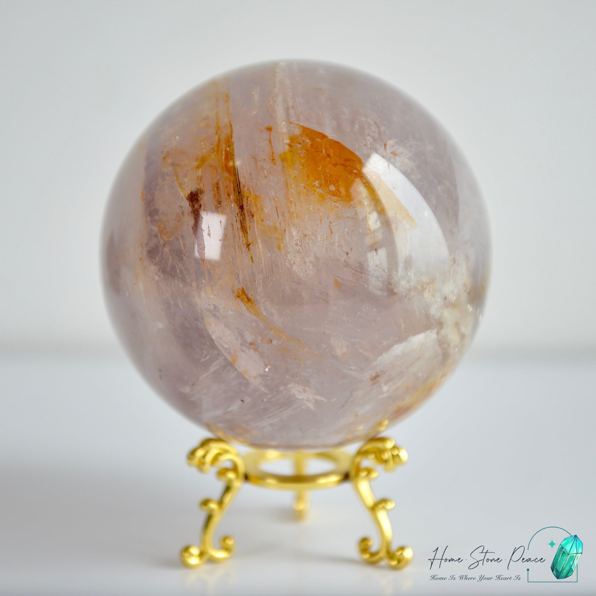 Large Skeletal Amethyst Sphere with Golden Healer & Enhydro 大紫骸骨水晶球黃金療